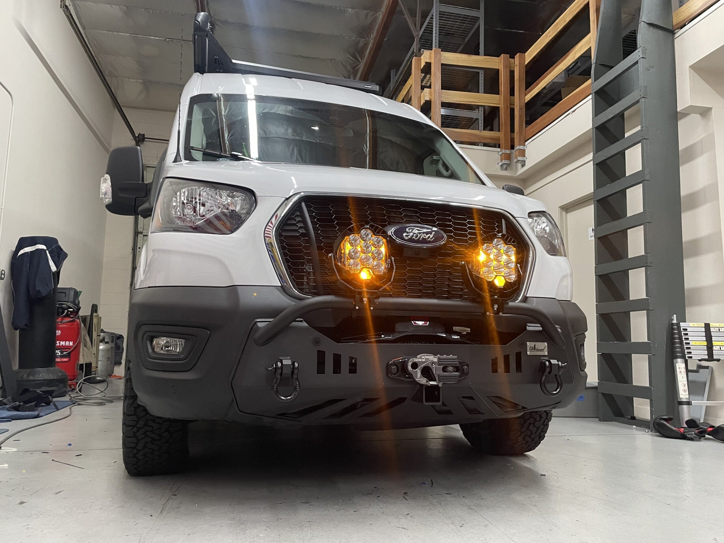 CAtuned Ford Transit Bumper w/ Winch, D-Rings & Light Mounts